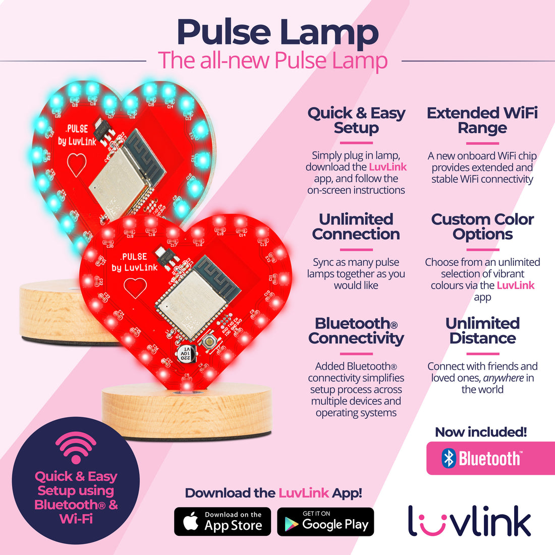 Pulse Heart Friendship Lamps by LuvLink® - Long Distance Lamps