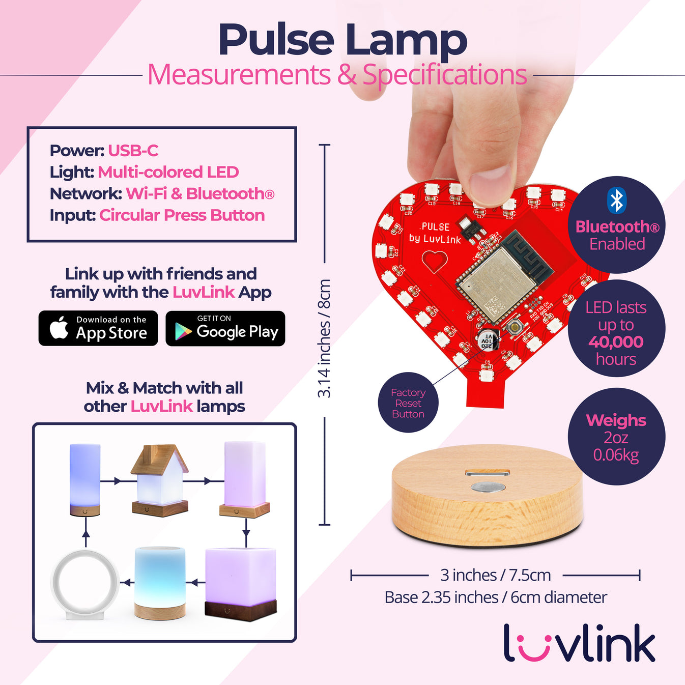 Pulse Heart Friendship Lamps by LuvLink® - Long Distance Lamps