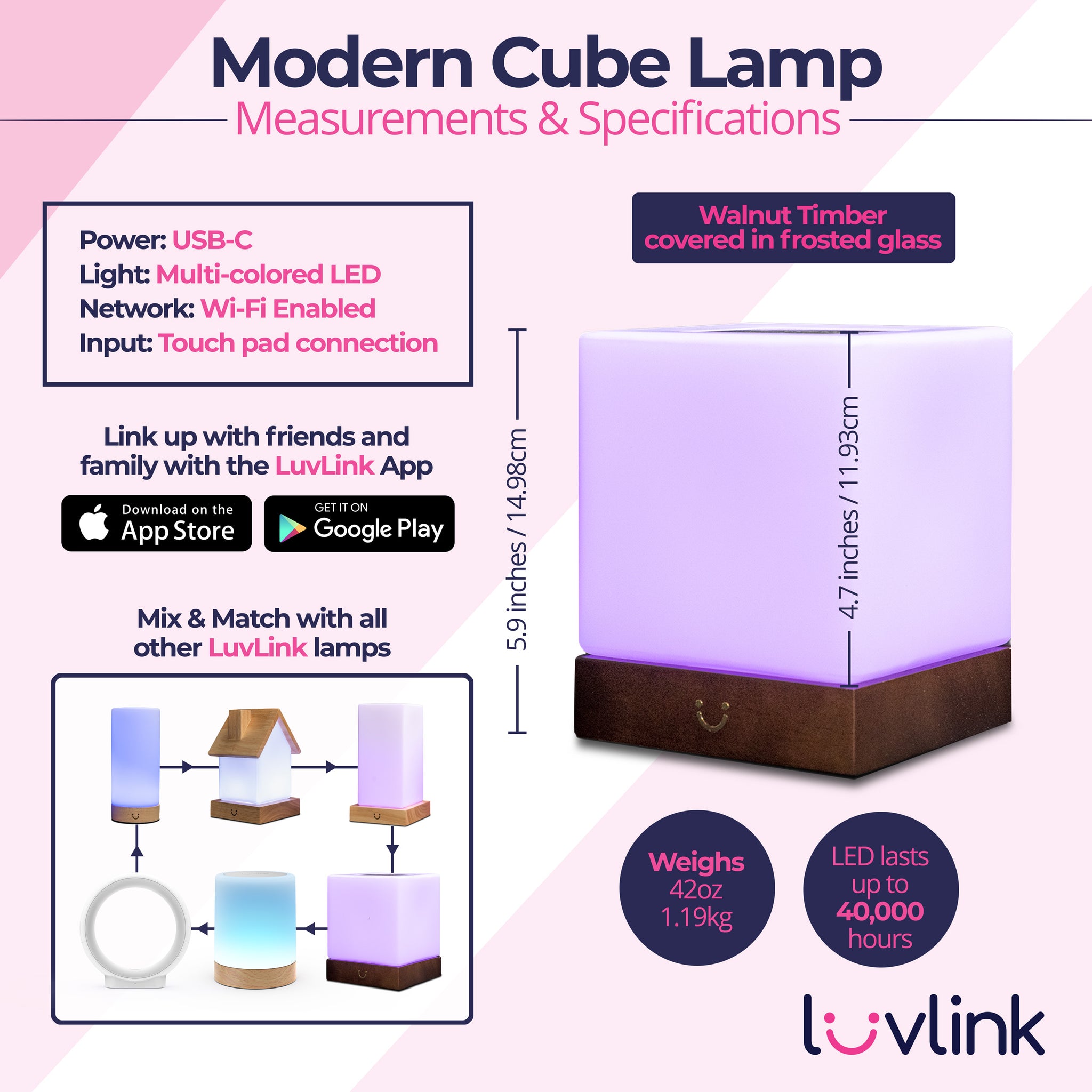 Modern Cube Friendship Lamp by LuvLink® - Long Distance Lamps